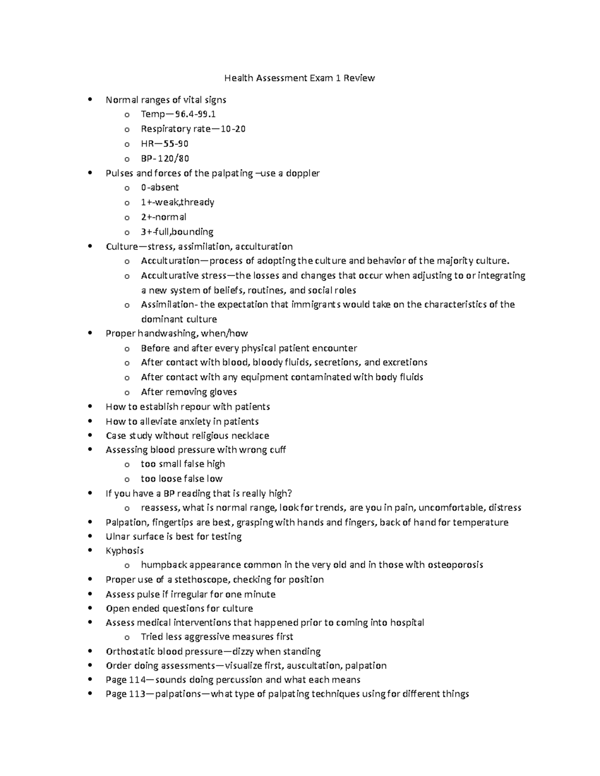Health Assessment Exam 1 Review - Health Assessment Exam 1 Review ...
