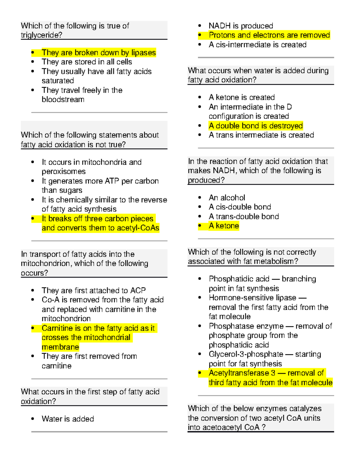 Lecturio Quiz 1 - Sample Questions on Lipid Biochemistry - Which of the ...