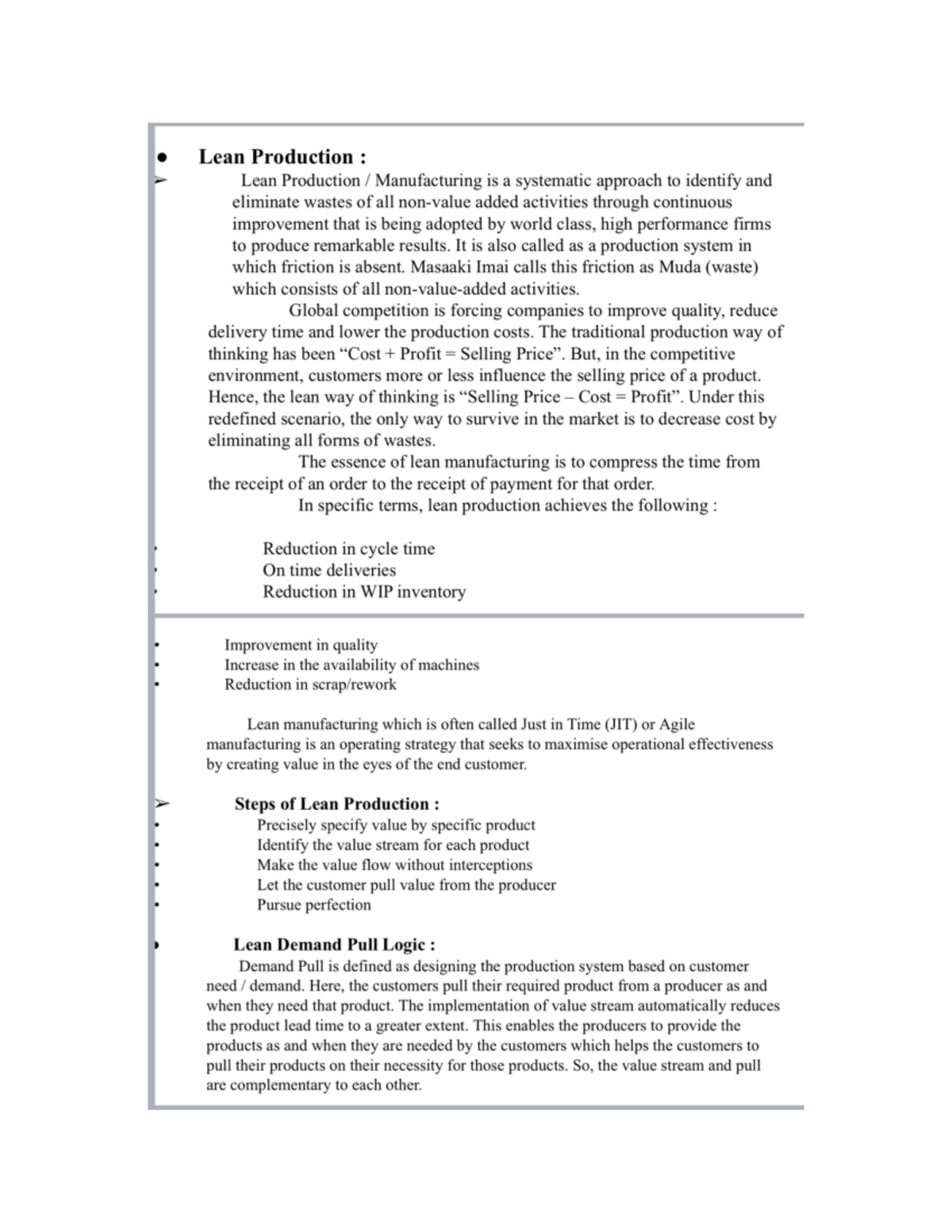 Lean Production - Production And Operations Management - Studocu
