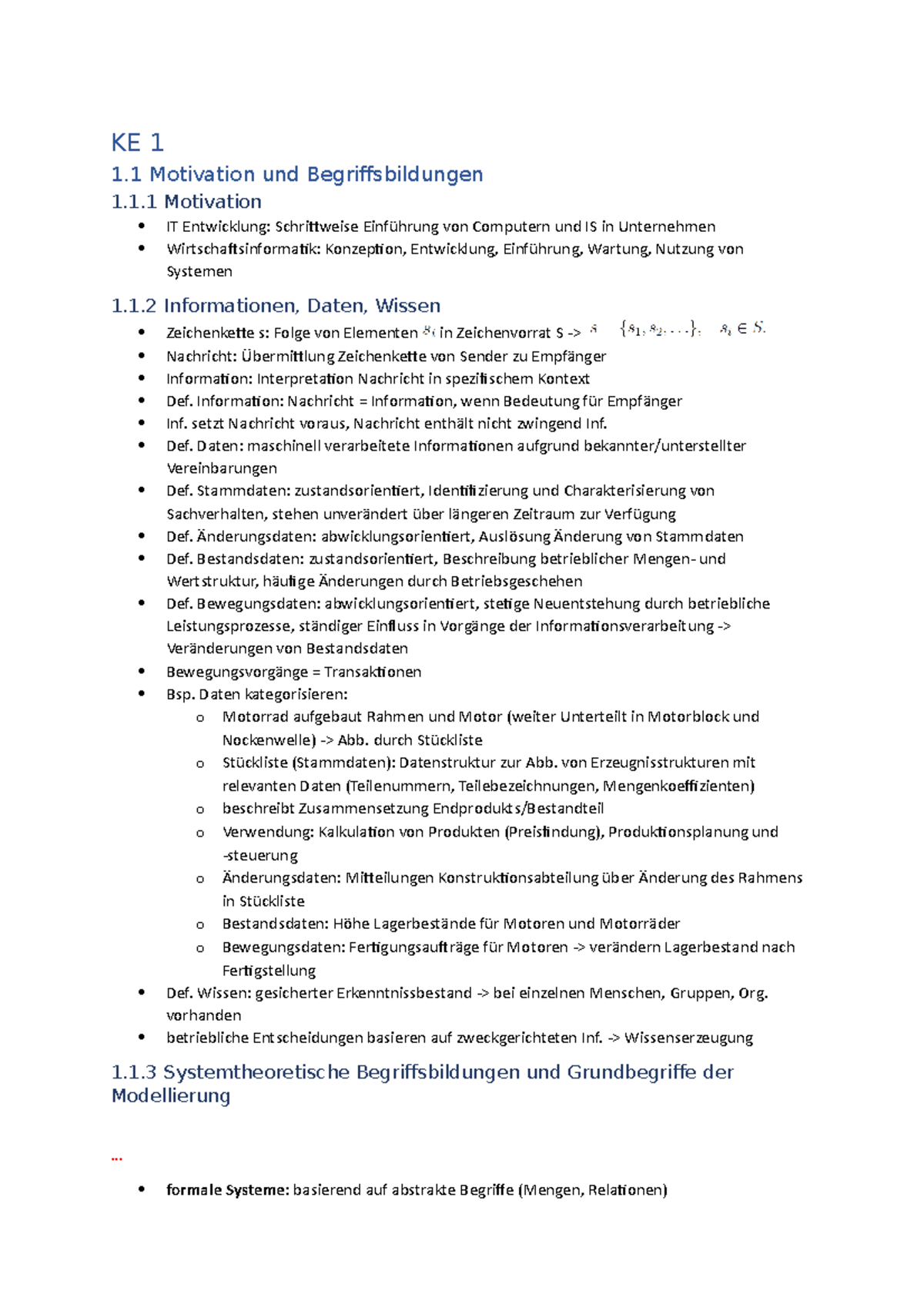 Betriebliche Informationssysteme: Zusammenfassung der Kurseinheit 1 ...