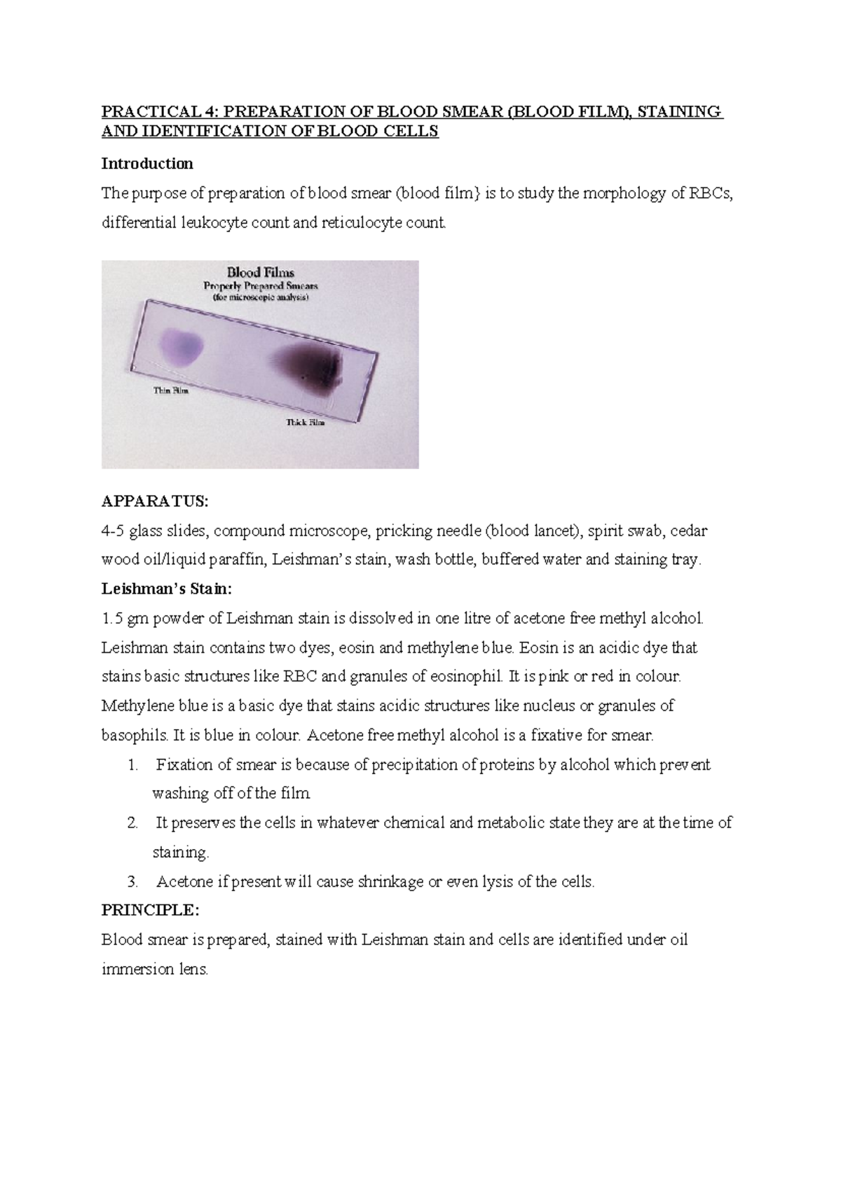 Haem 4 - Lab - PRACTICAL 4: PREPARATION OF BLOOD SMEAR (BLOOD FILM ...