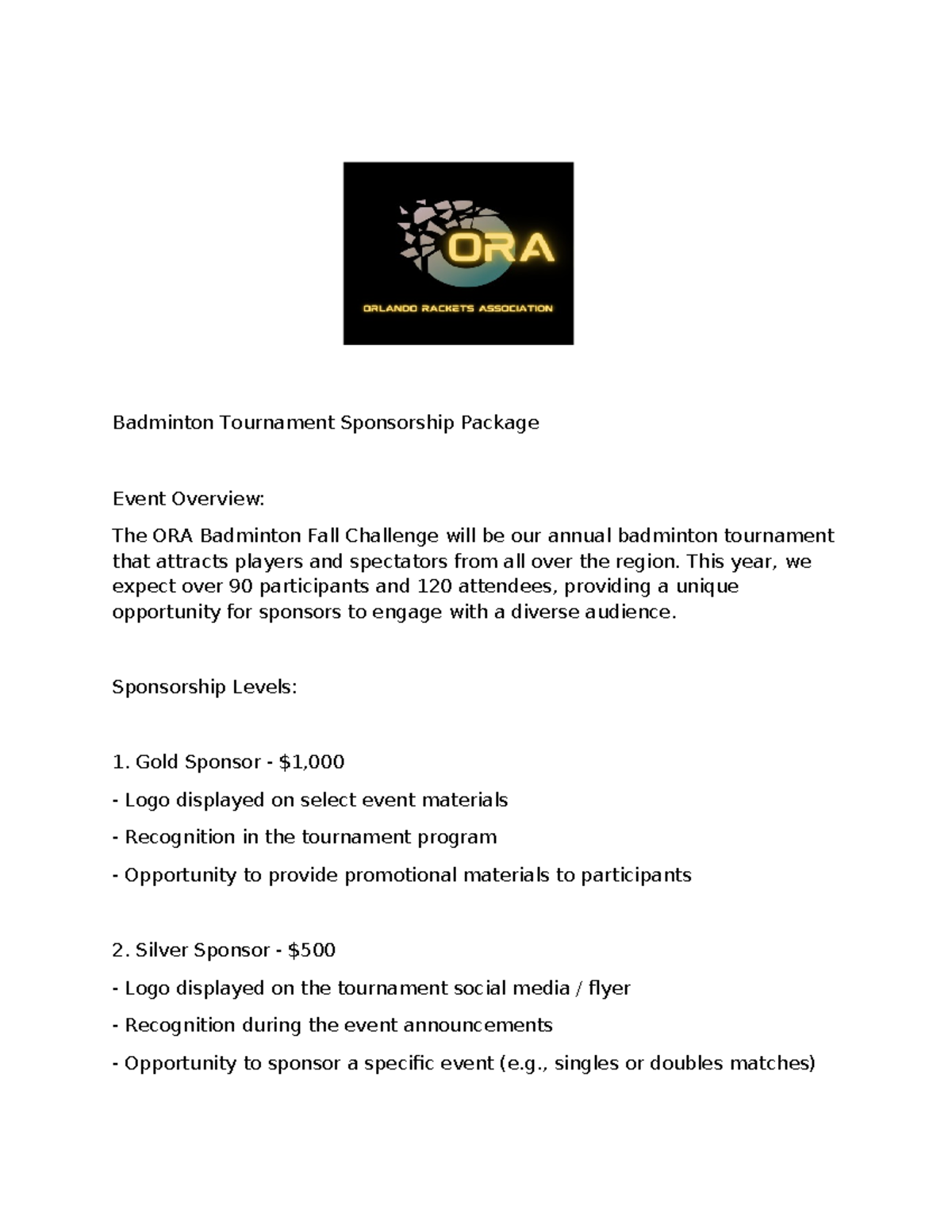 Certainly - Logo created - Badminton Tournament Sponsorship Package ...