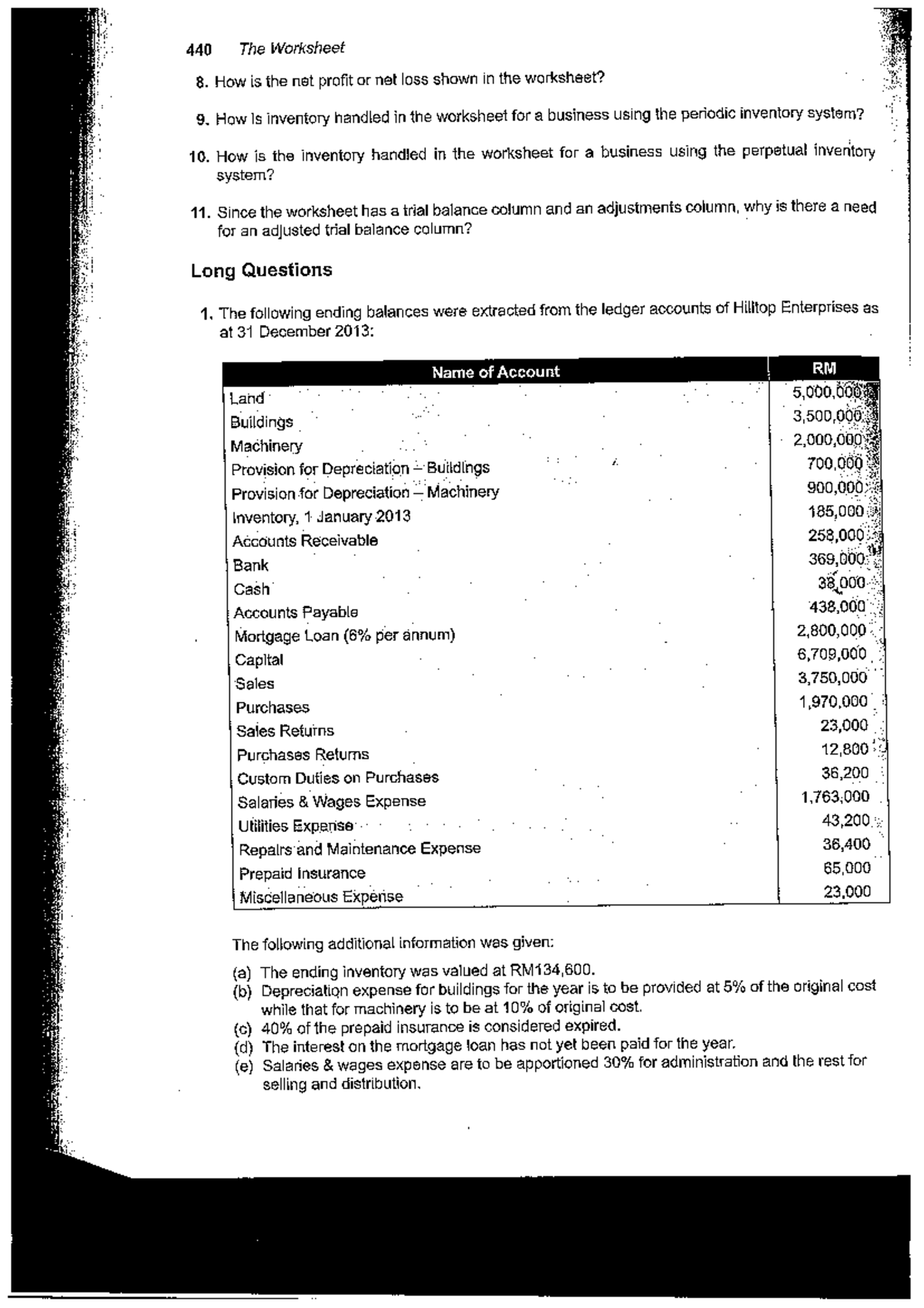 Worksheet question - 440 The Worksheet 8. How is the net or net loss ...