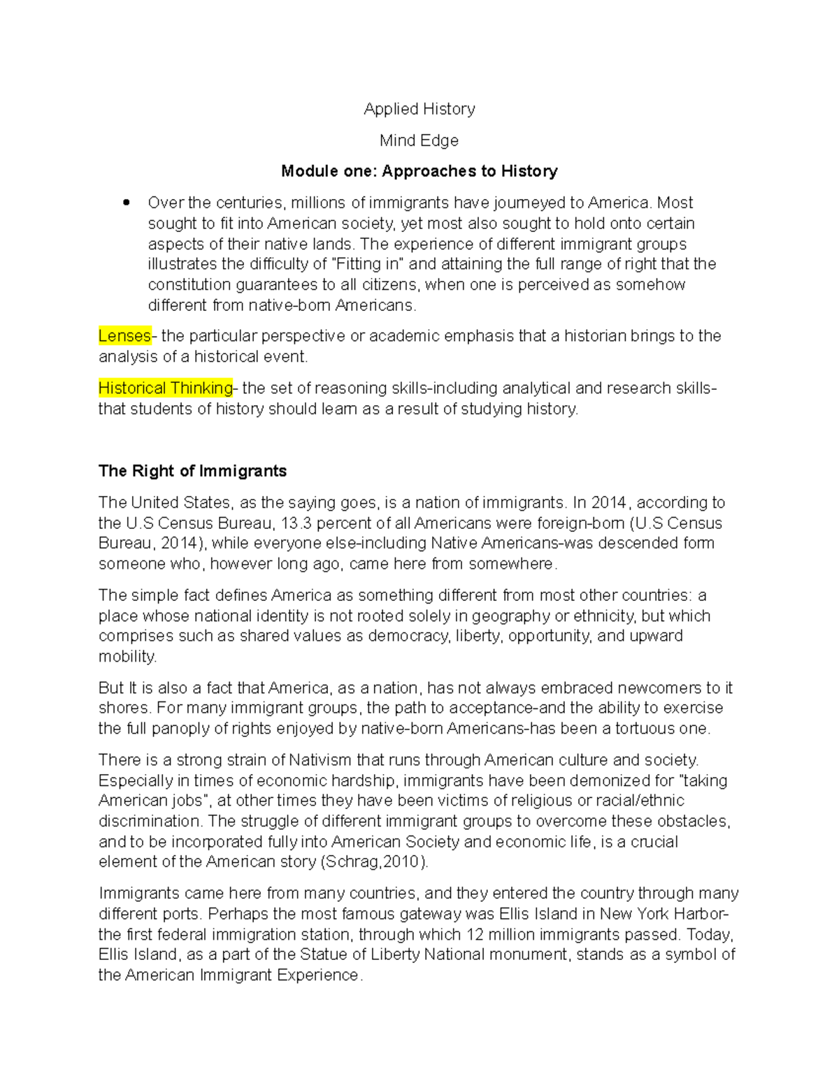 Module one notes - Applied History Mind Edge Module one: Approaches to ...