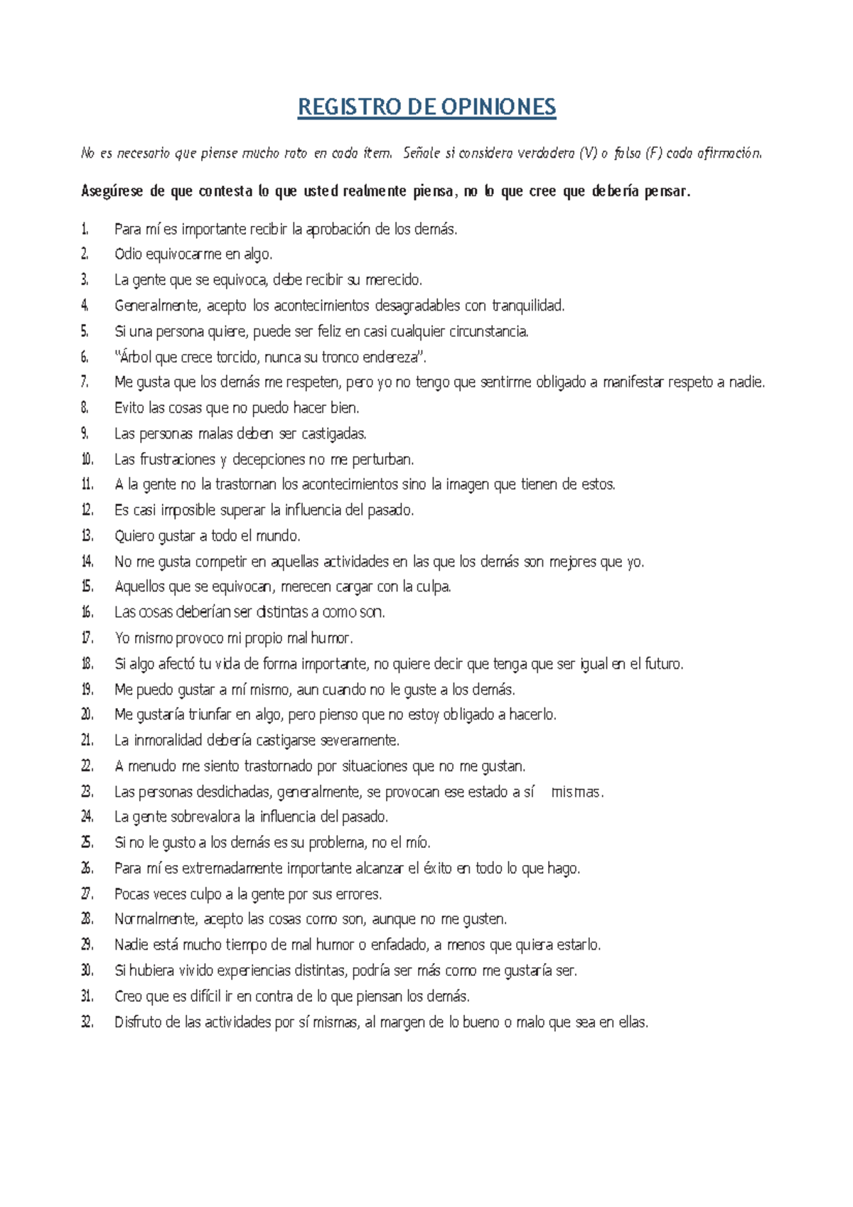 Registro DE Opiniones - test psicologico - REGISTRO DE OPINIONES No es ...