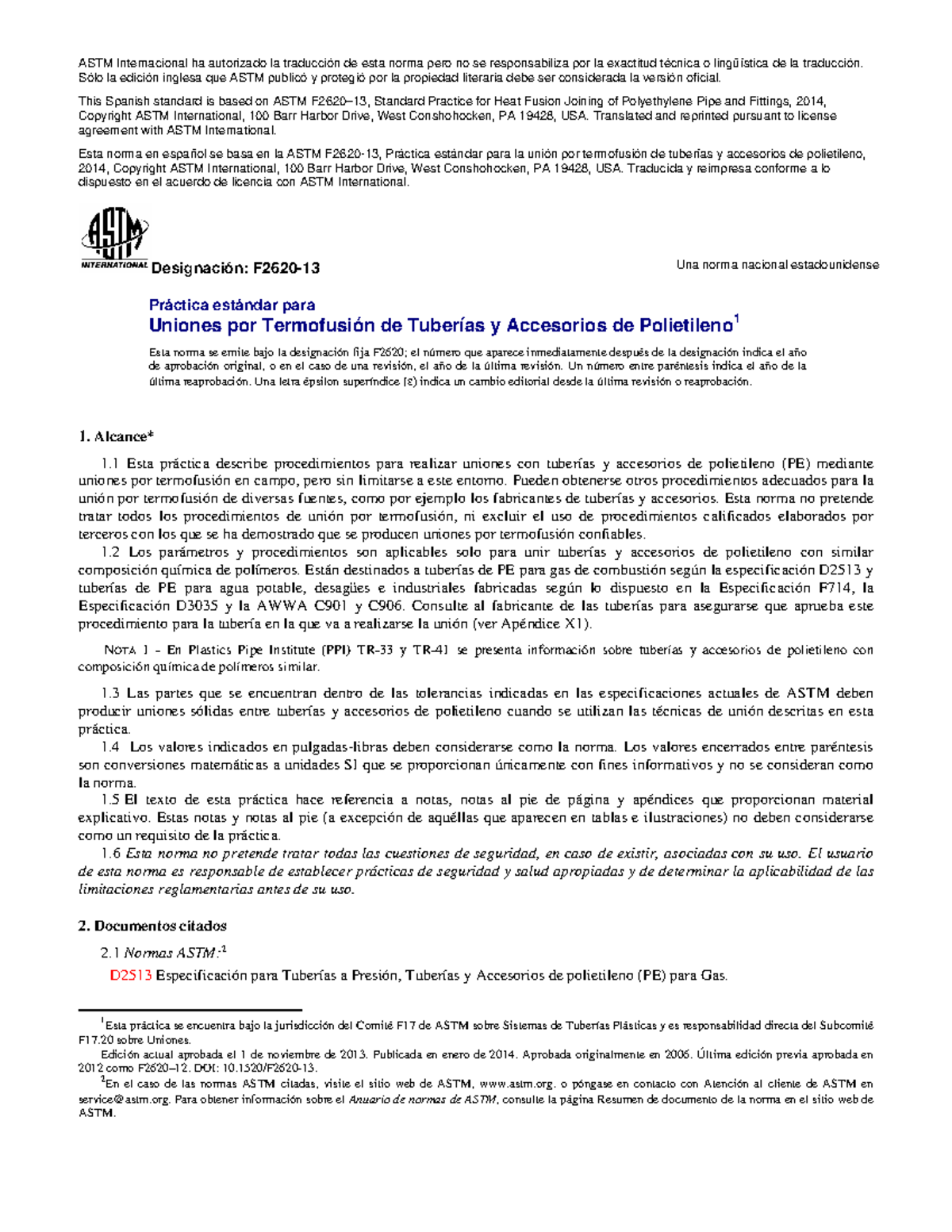 ASTM F2620-13 Uniones por Termofusion de Polietileno - ASTM ...