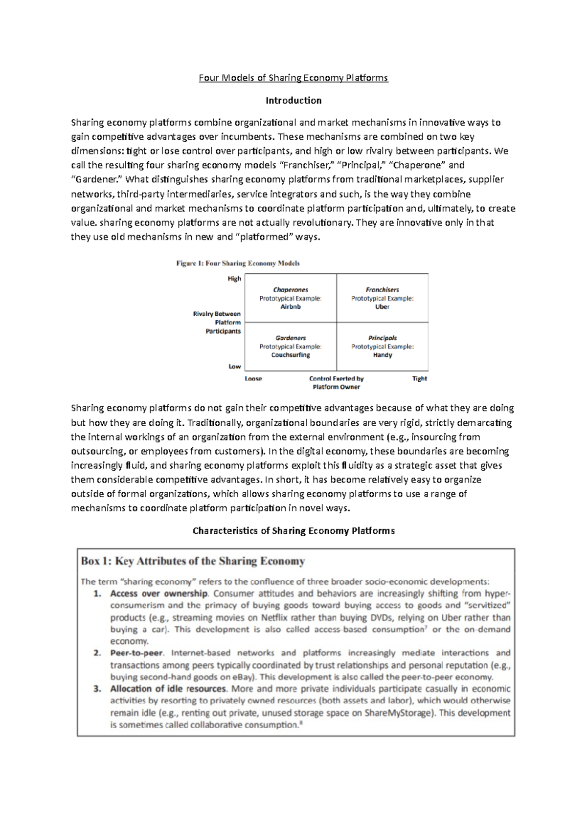 Sharing Economy Main Takeaways of the Article - Four Models of Sharing ...