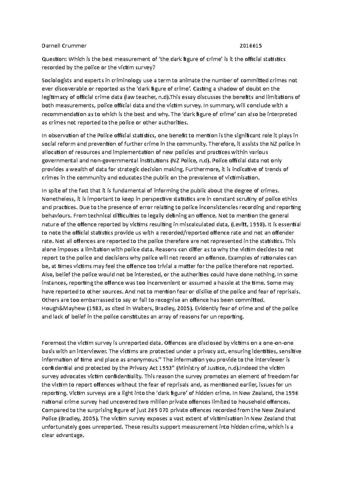Criminolgy Essay. Dark figure of crime - Darnell Crummer 2016615 ...