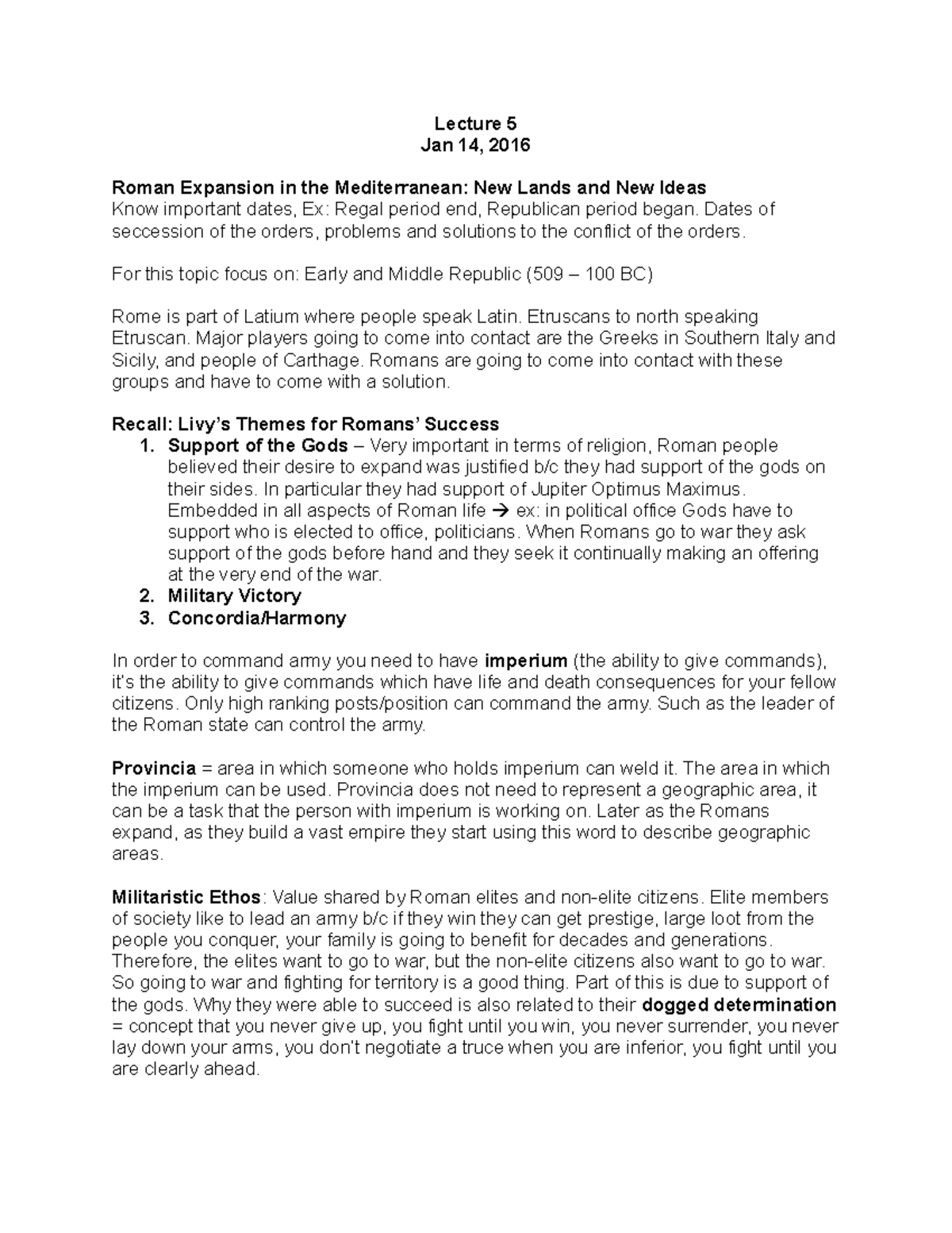 Introduction to Roman Civilization - Summary - Lecture 5 - Lecture 5 ...