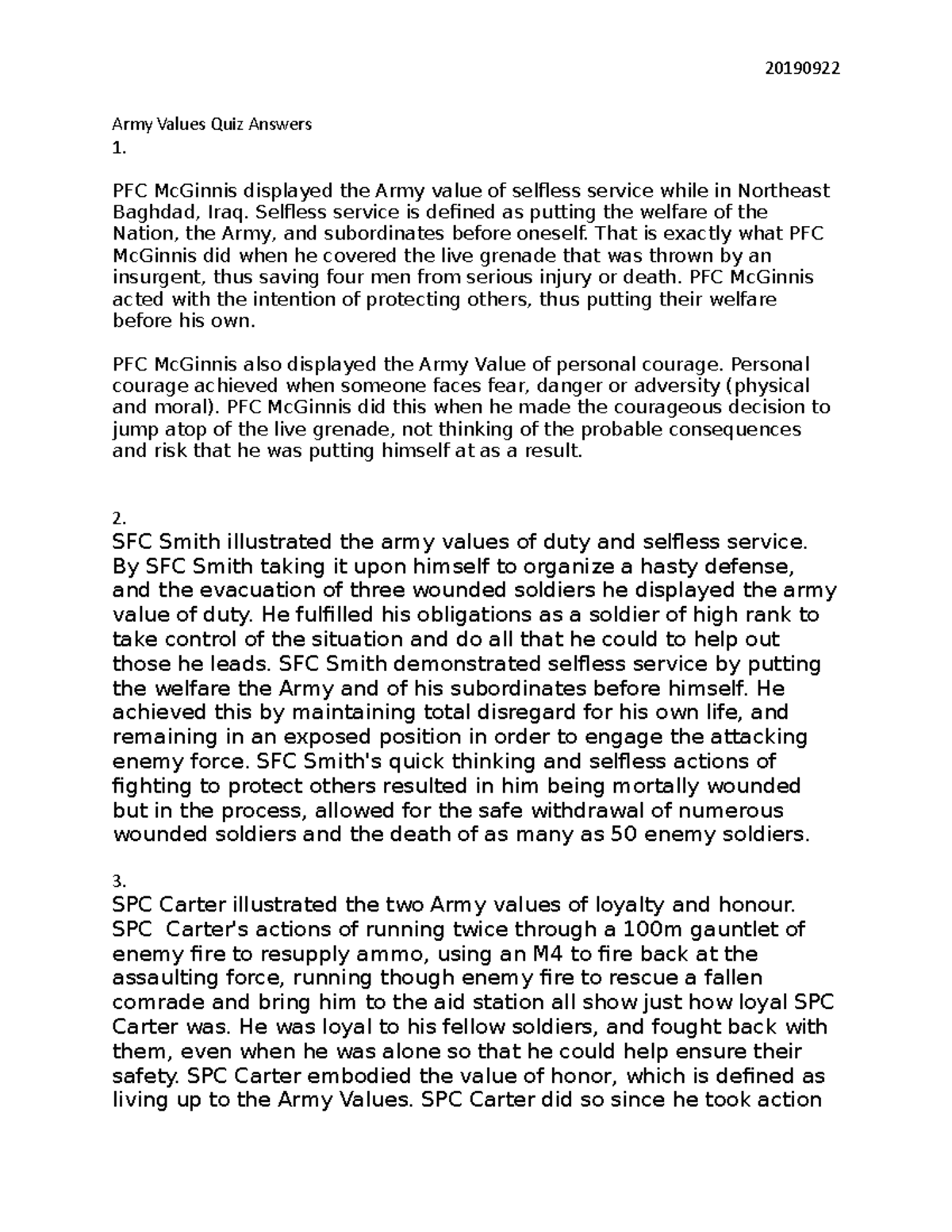MSCI 201 Army Values Quiz Answer Word Doc - 20190922 Army Values Quiz ...