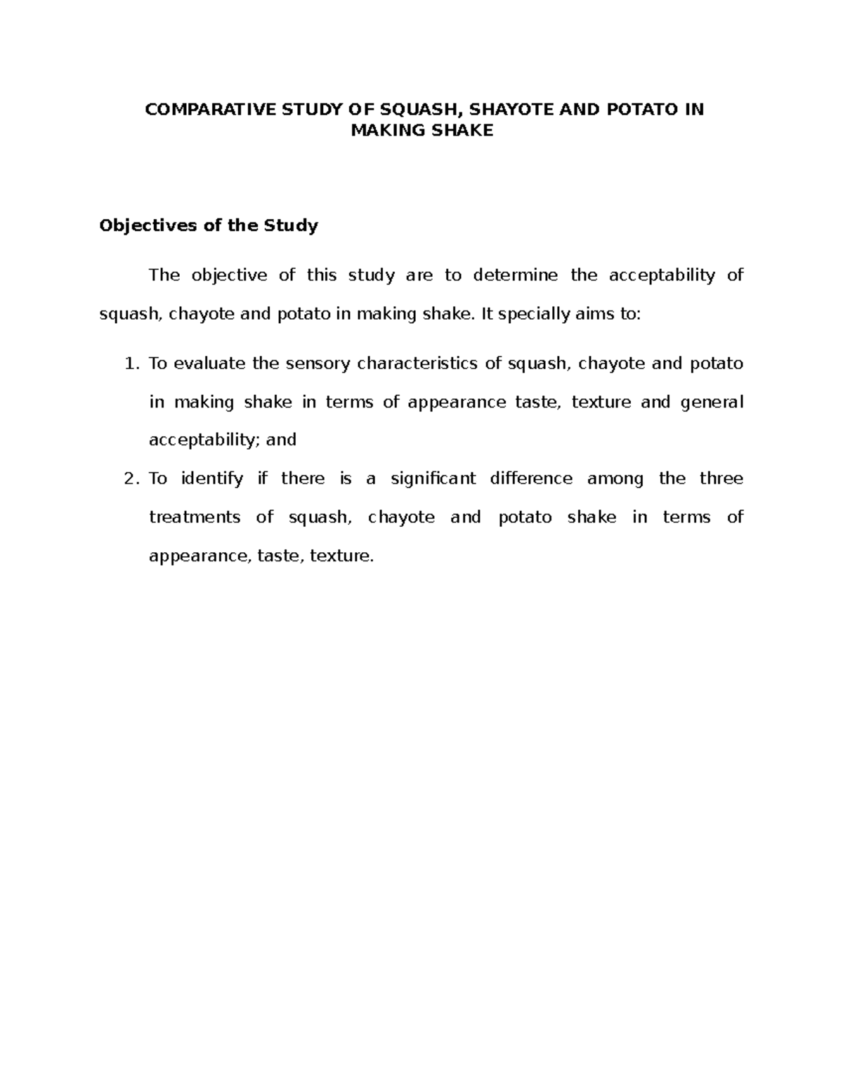 Comparative Study OF Squash - COMPARATIVE STUDY OF SQUASH, SHAYOTE AND POTATO IN MAKING SHAKE ...