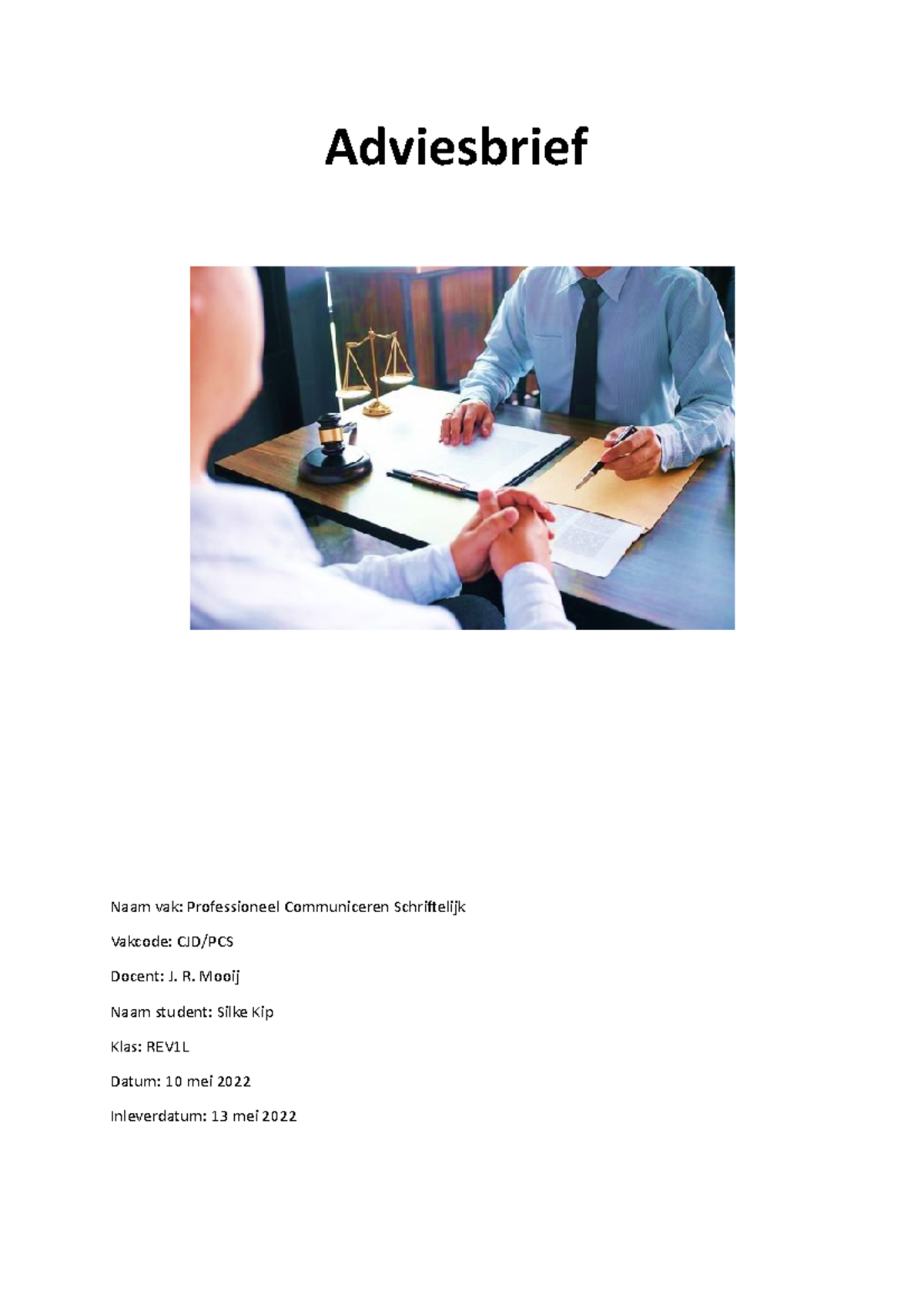 Final advies - Adviesbrief Naam vak: Professioneel Communiceren ...