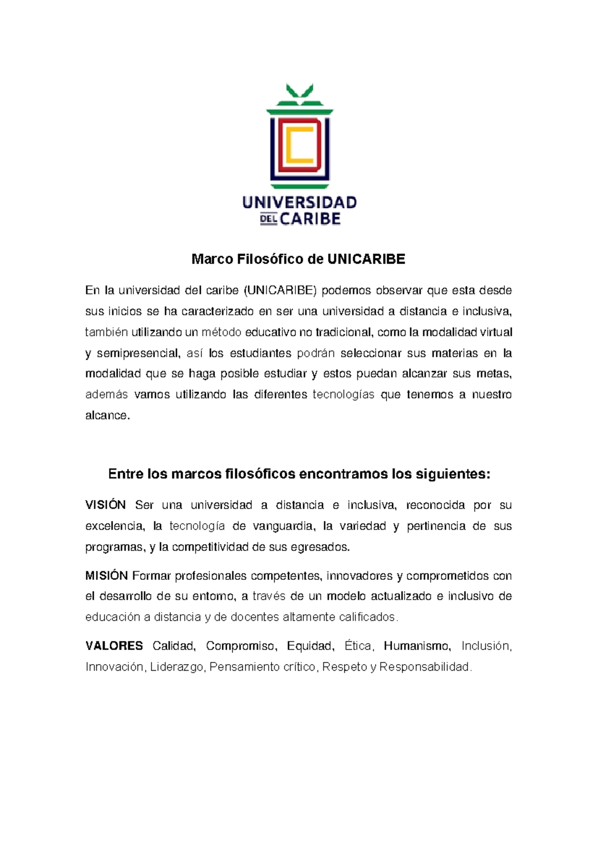 Marco Filosófico de Unicaribe - Marco Filosófico de UNICARIBE En la ...