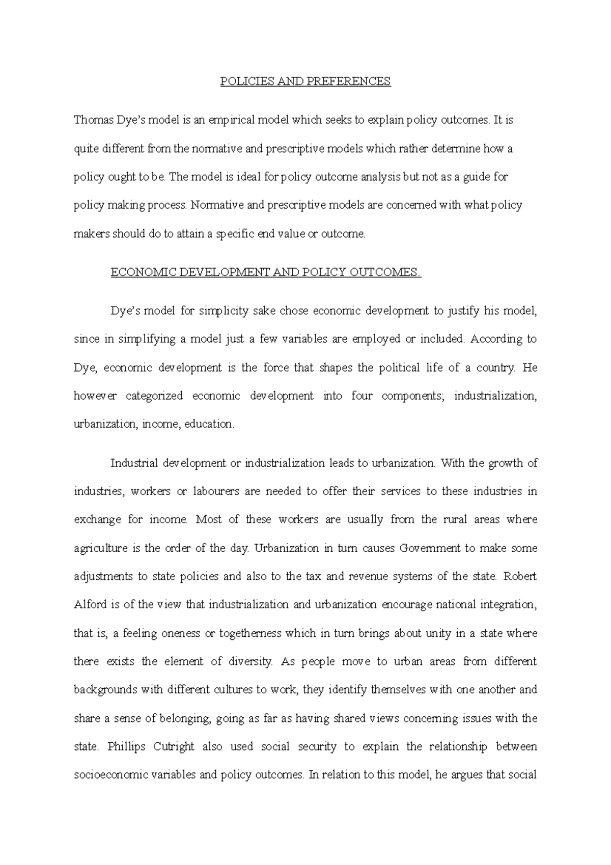 Policies AND Preferences - POLICIES AND PREFERENCES Thomas Dye’s model ...