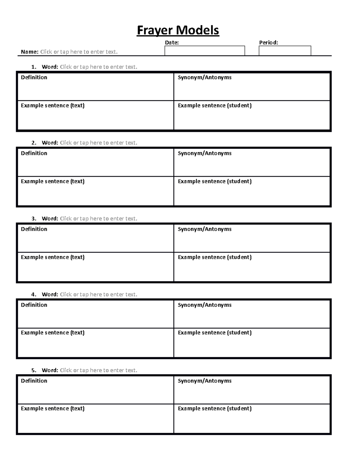 Frayer Models Fill (1) (1) - Frayer Models Name: Click or tap here to ...