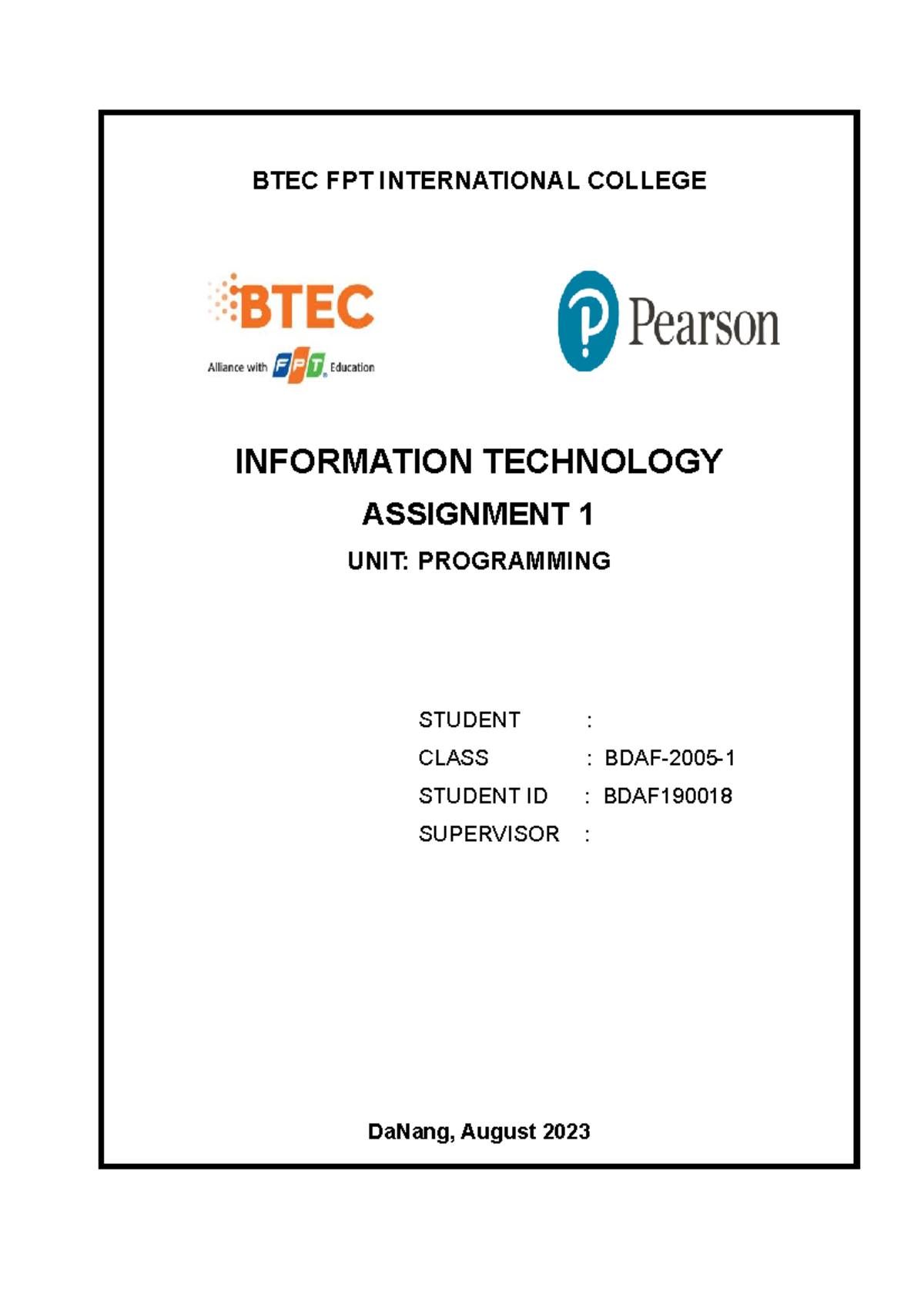 Format file Assignment SV - BTEC FPT INTERNATIONAL COLLEGE INFORMATION ...