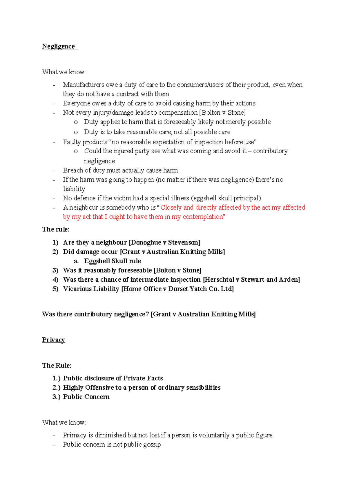 Case Anaylsis Rules - Singleton - Negligence What we know ...