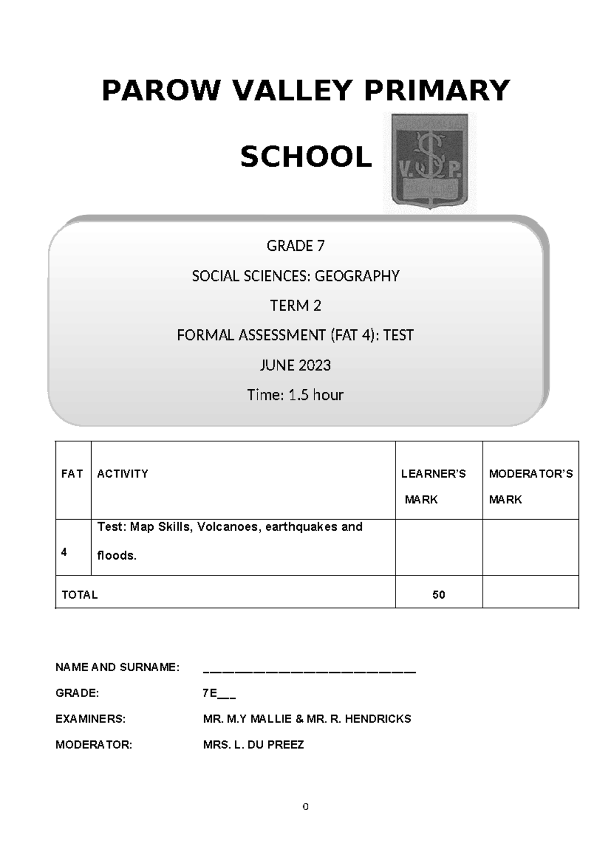 Geography term2 2023 - work - PAROW VALLEY PRIMARY SCHOOL FAT ACTIVITY ...
