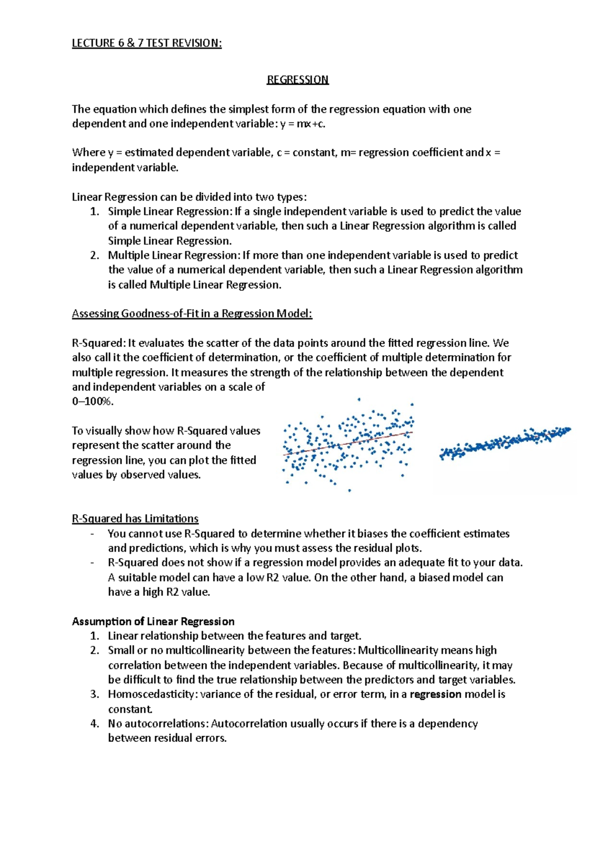 Lecture 6 Regression Lecture 6 And 7 Test Revision Regression The Equation Which Defines The