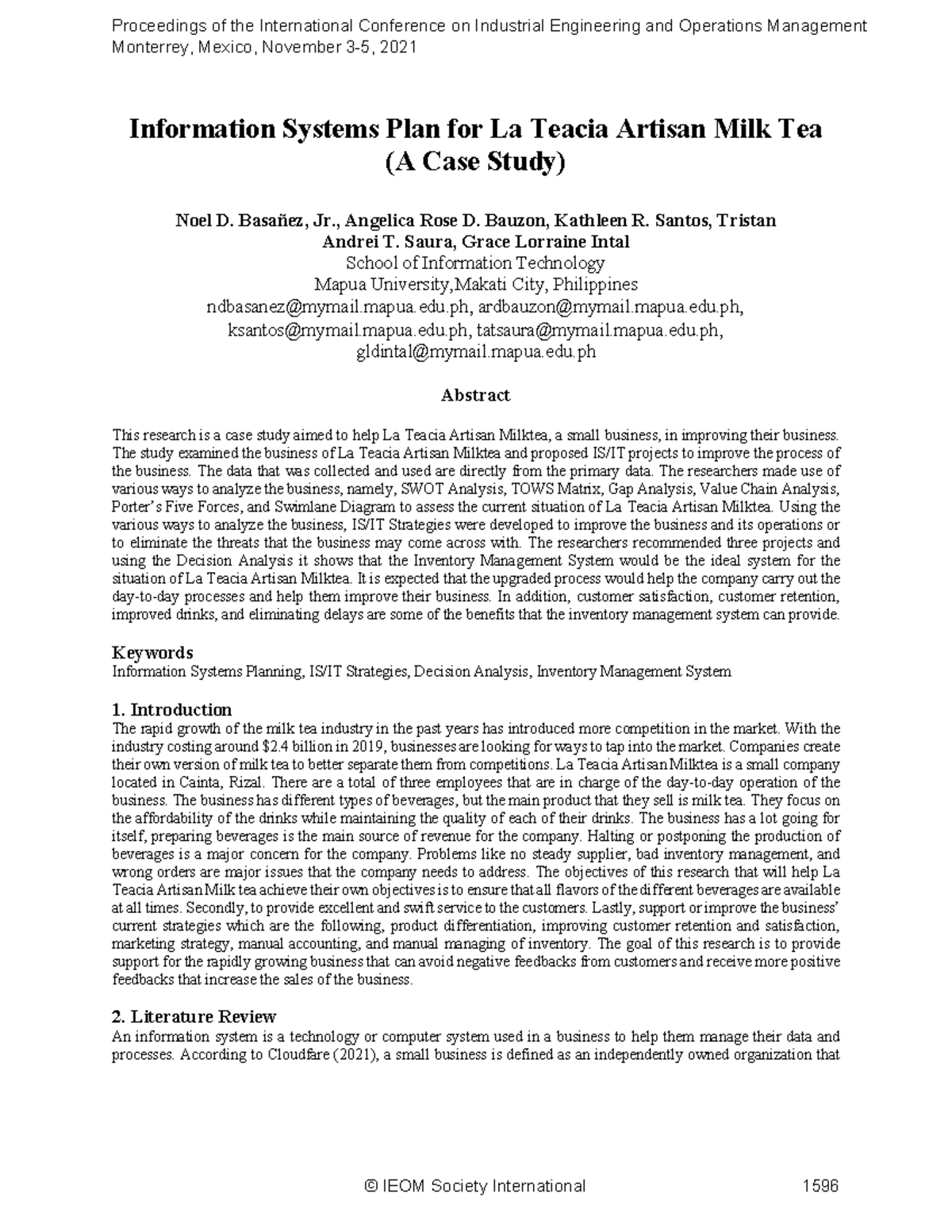 262 - information system - Information Systems Plan for La Teacia ...