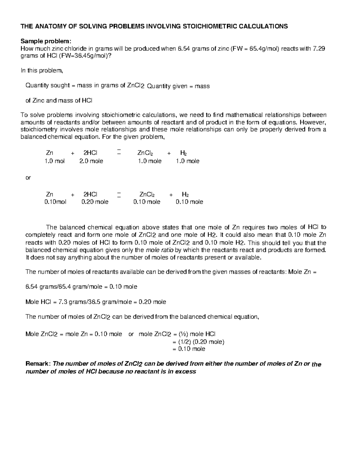 THE Anatomy OF Solving Problems Involving Stoichiometric Calculations - THE ANATOMY OF SOLVING ...