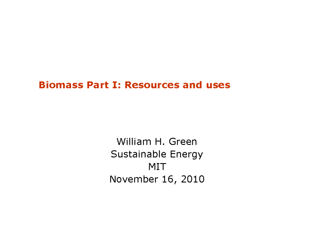 Biomass I - - Studocu