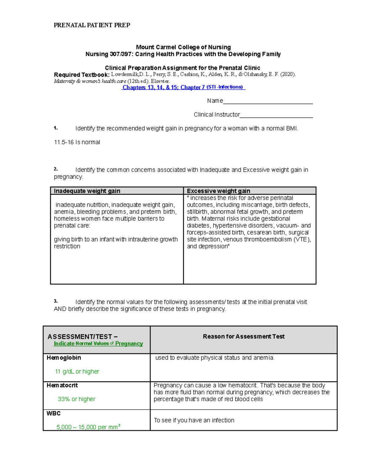 Prenatal Prep Fall 22 - PRENATAL PATIENT PREP Mount Carmel College of ...