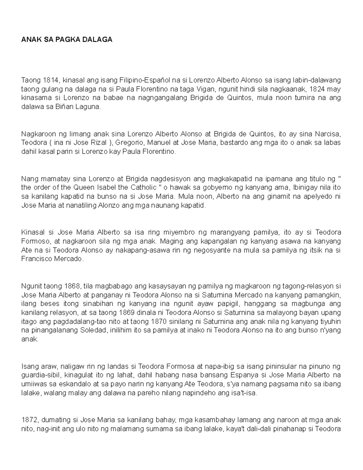 ANAK SA Pagka Dalaga - About rizal's sister - ANAK SA PAGKA DALAGA ...