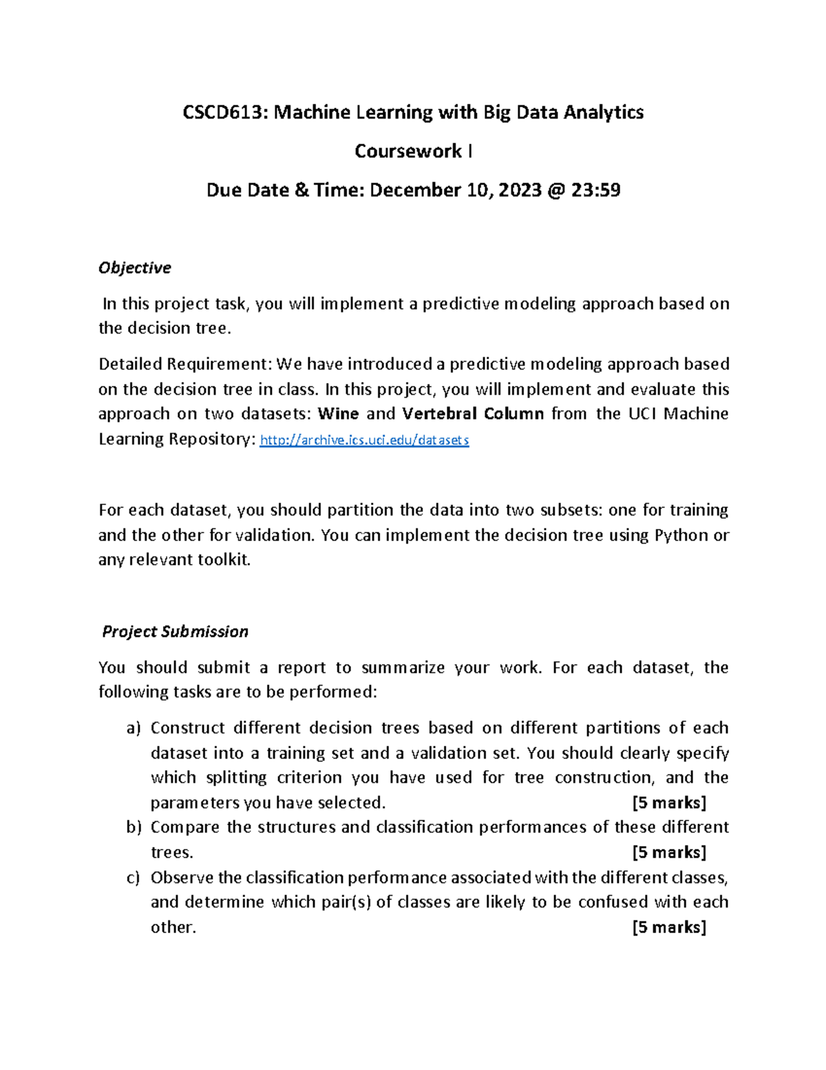 Coursework I - CSCD613: Machine Learning with Big Data Analytics ...