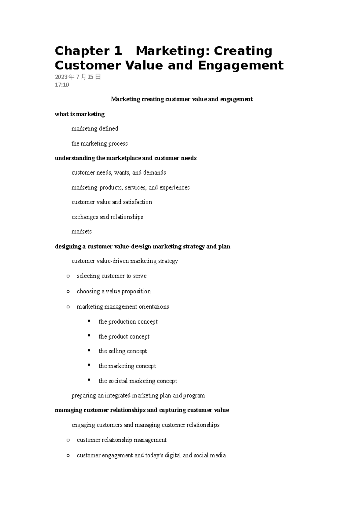 Chapter 1 Marketing Creating Customer Value and Engagement - B) Marketing involves managing ...