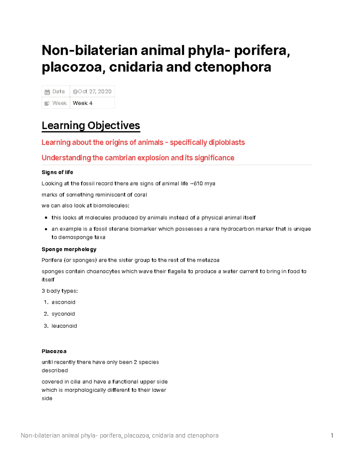 Non-bilaterian animal phyla- porifera placozoa cnidaria and ctenophora ...