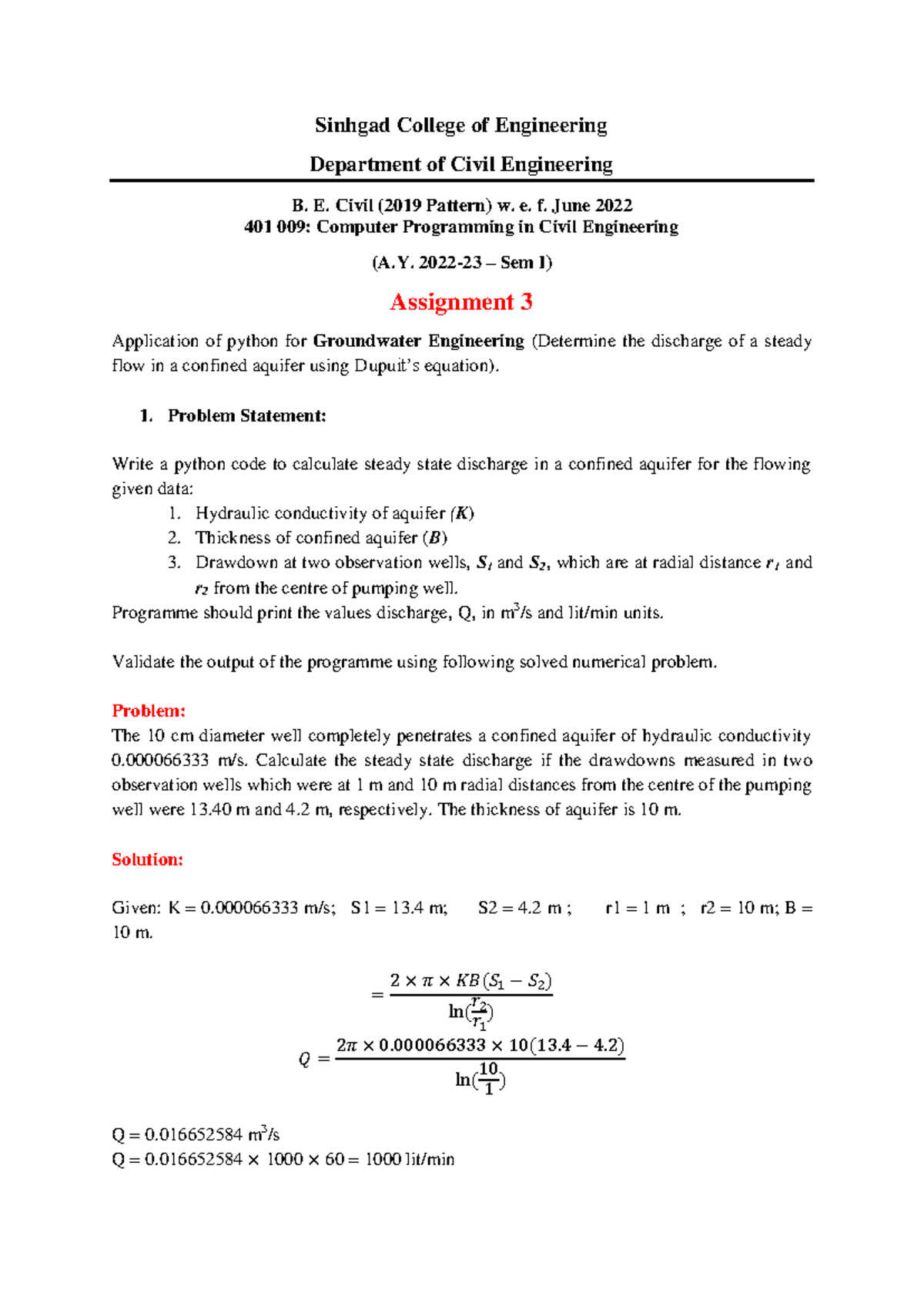 Transportation 1 - Assignment of cpce practical - Sinhgad College of ...