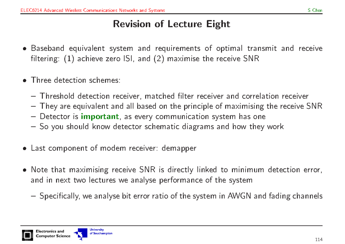 Wireless Communication- Lecture 9 - Revision of Lecture Eight • Baseband equivalent system and ...
