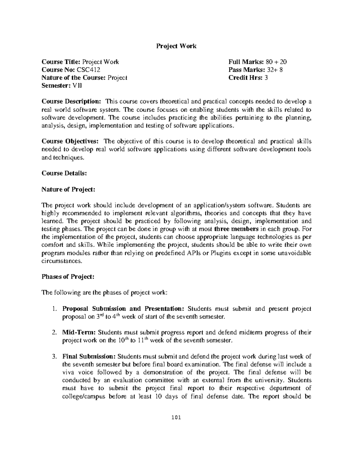 Project-Work-CSC412 - Nice - Project Work Course Title: Project Work Full Marks: 80 + 20 Course ...