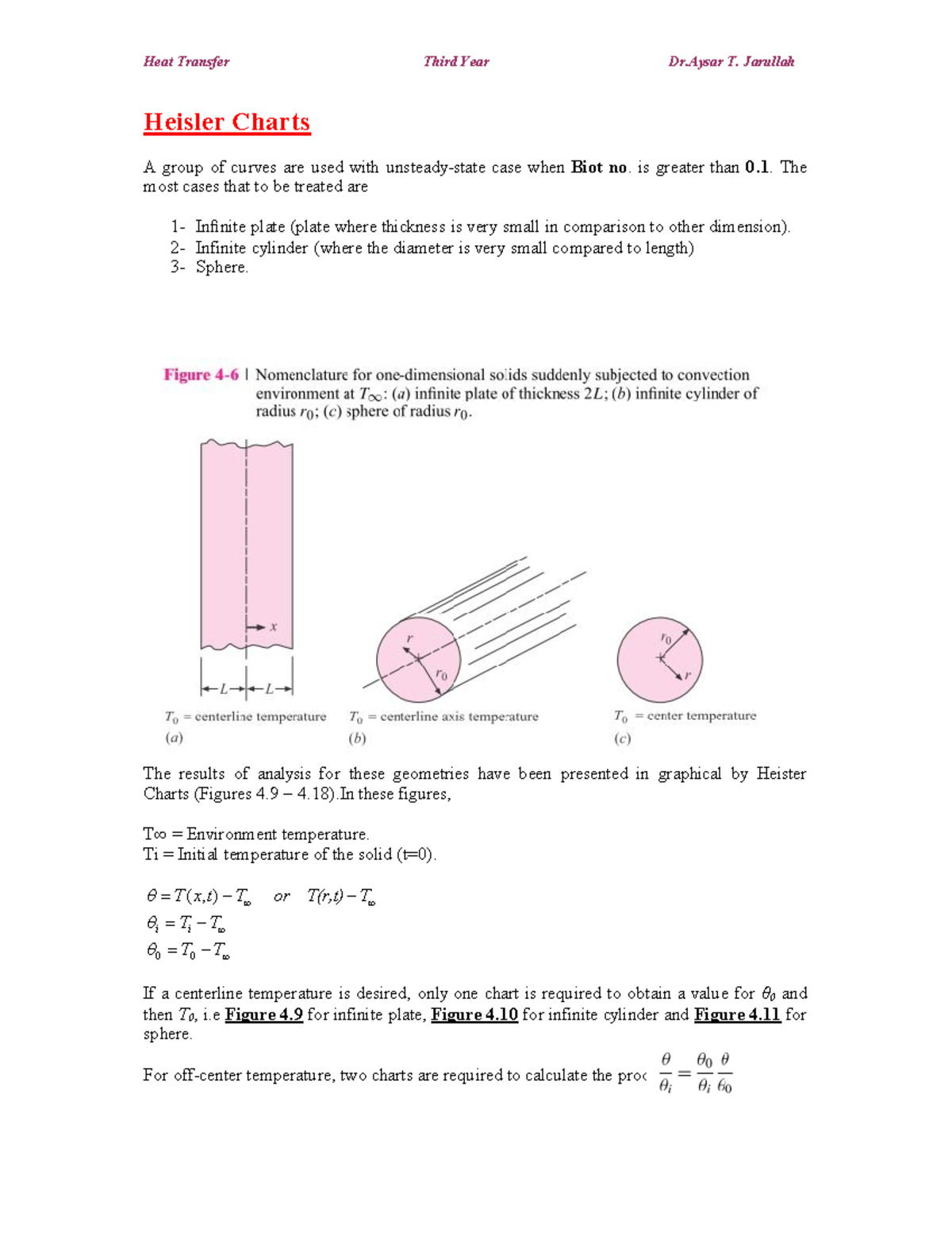 Lec12 - Heisler Charts A group of curves are used with unsteady-state ...