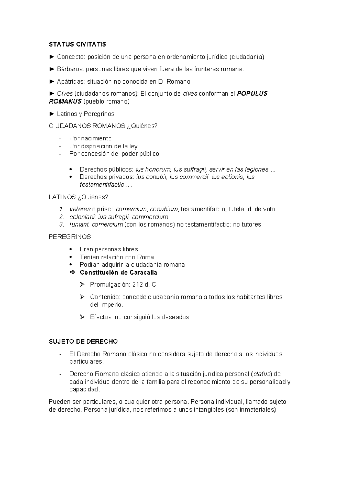 Esquema de Derecho Romano - STATUS CIVITATIS Concepto: posición de una ...