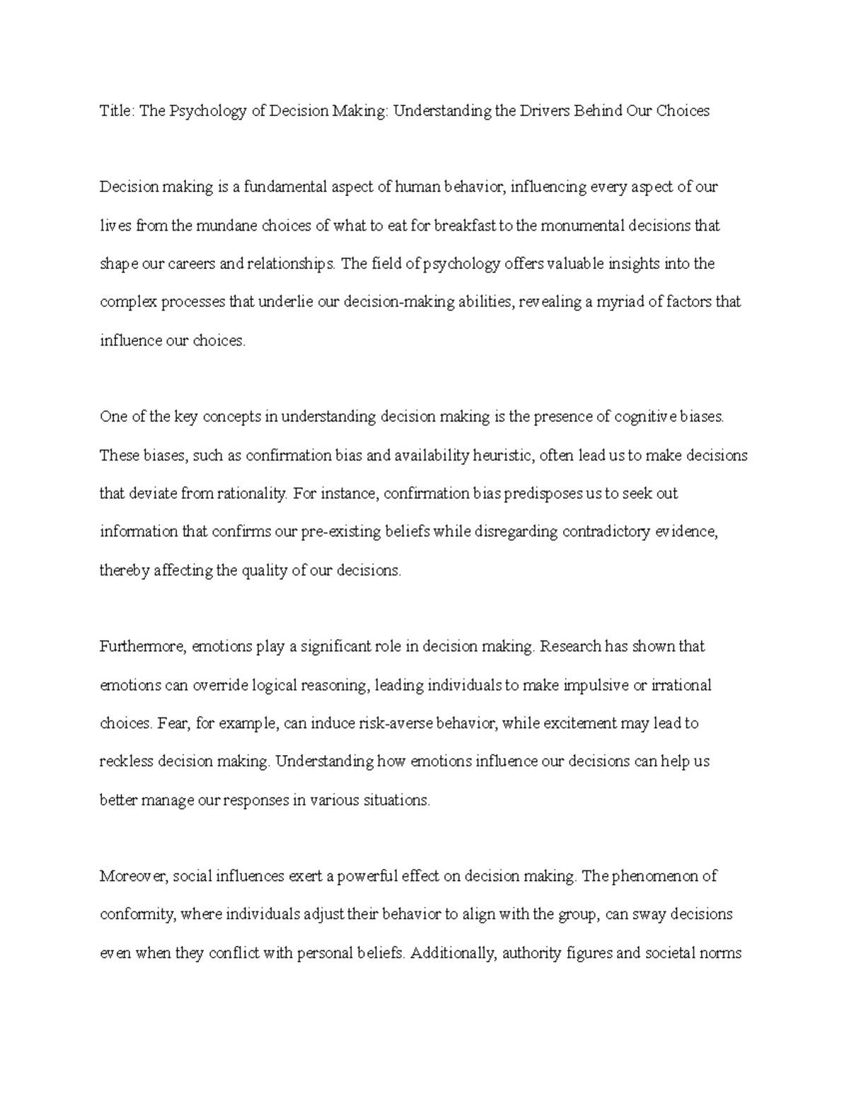 The Psychology of Decision Making Understanding the Drivers Behind Our ...