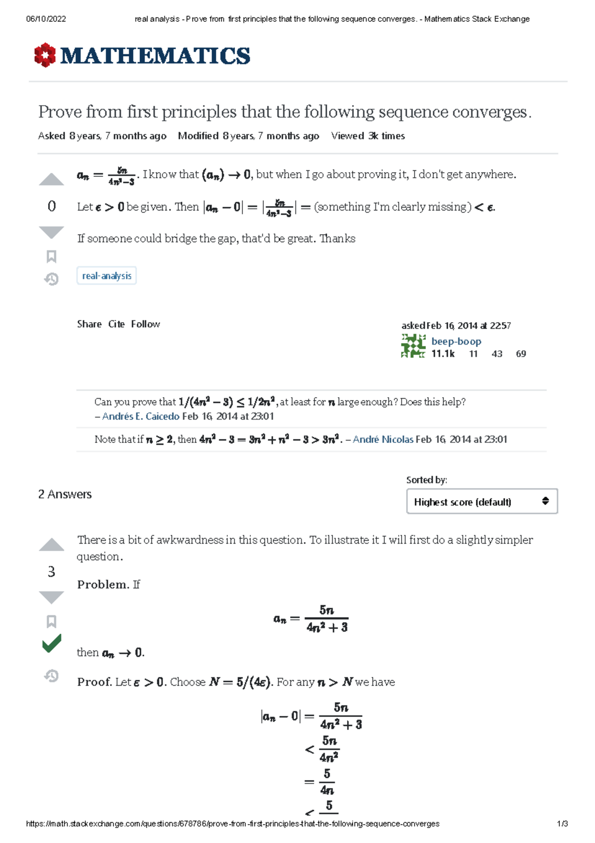 Real analysis - Prove from first principles that the following sequence converges. - Mathematics ...