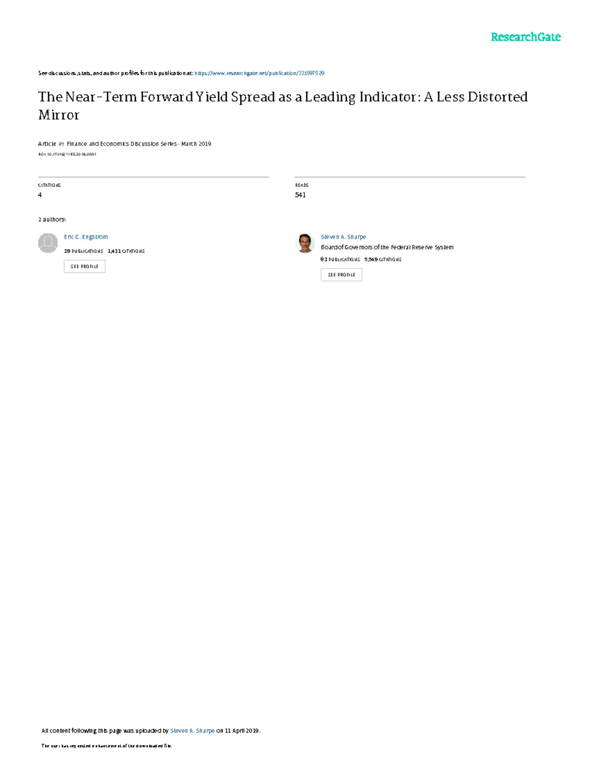 The Near-Term Forward Yield Spread as a Leading Indicator - 17016/FEDS ...