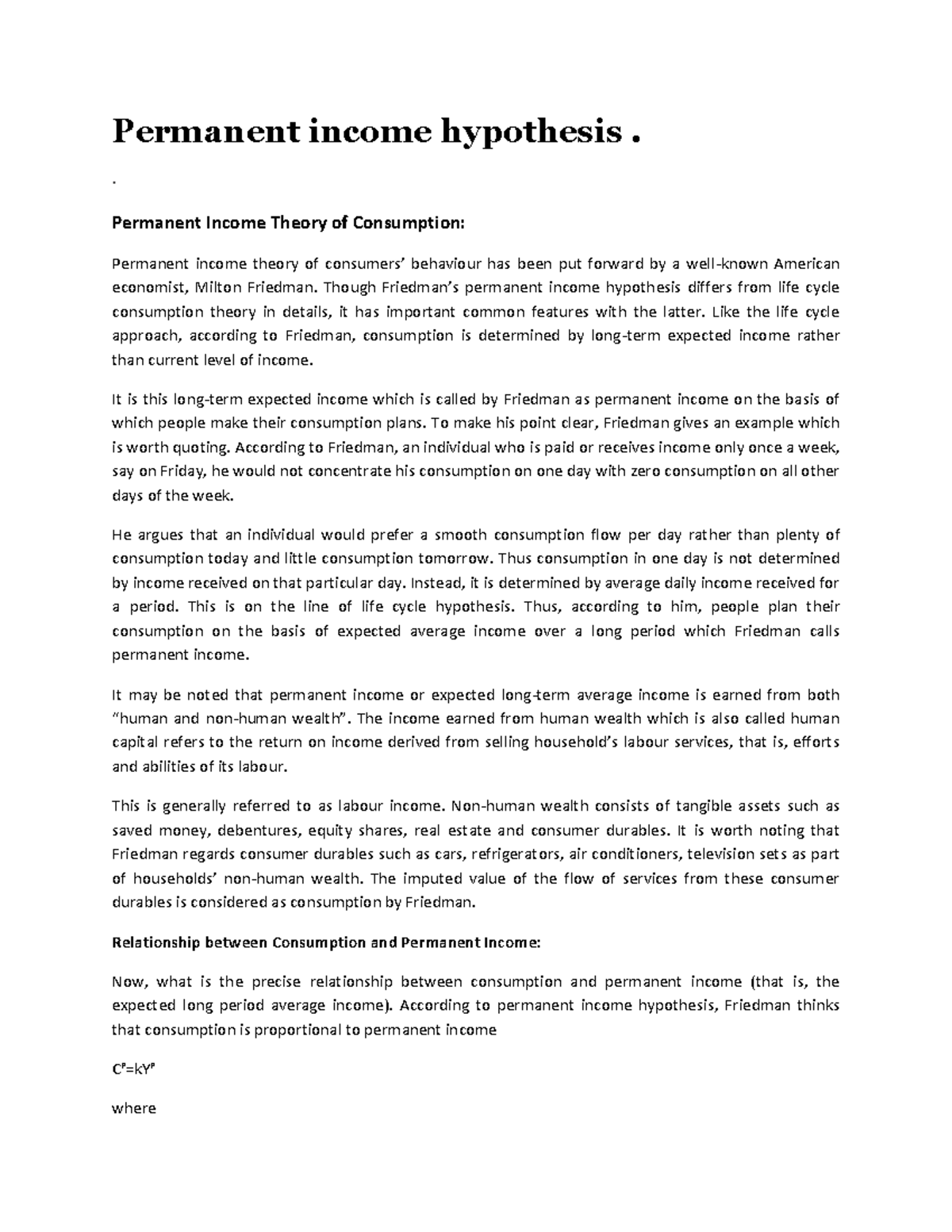 1627364474 - Permanent income hypothesis. . Permanent Income Theory of ...