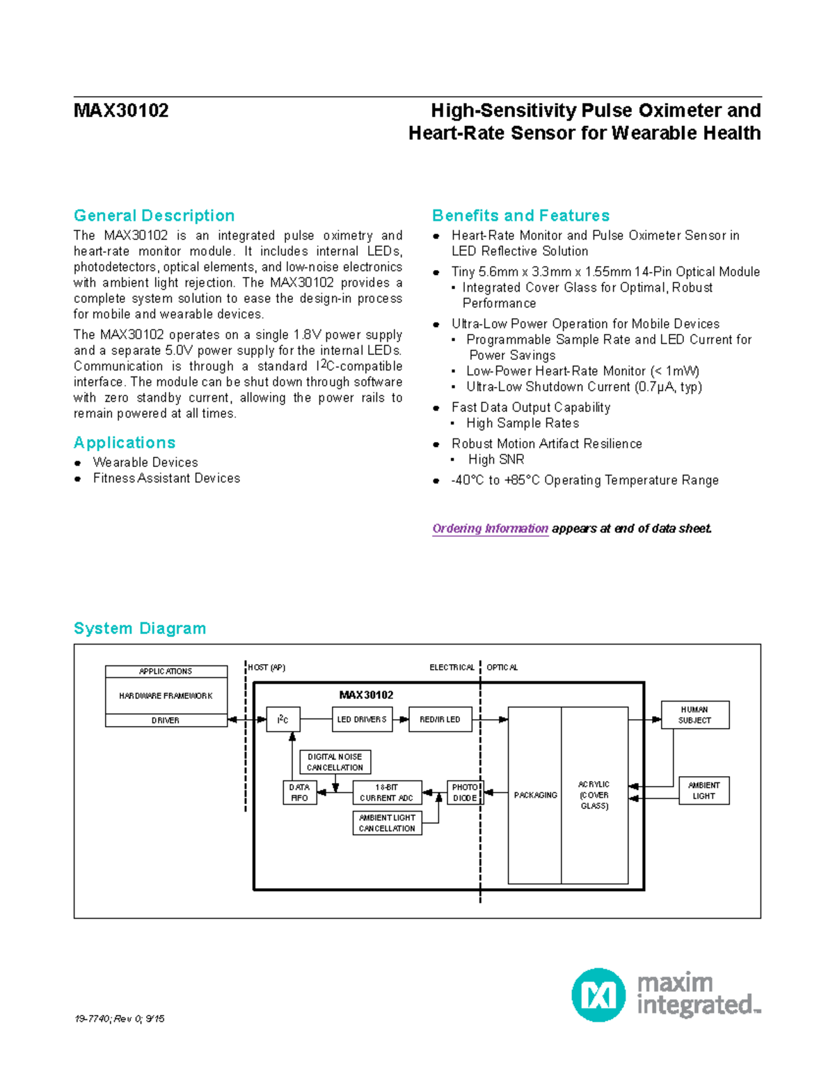 MAX30102 - nothing - General Description The MAX30102 is an integrated ...