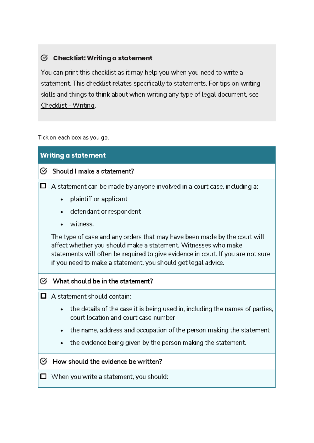 Checklist - Statements - Checklist: Writing a statement You can print ...