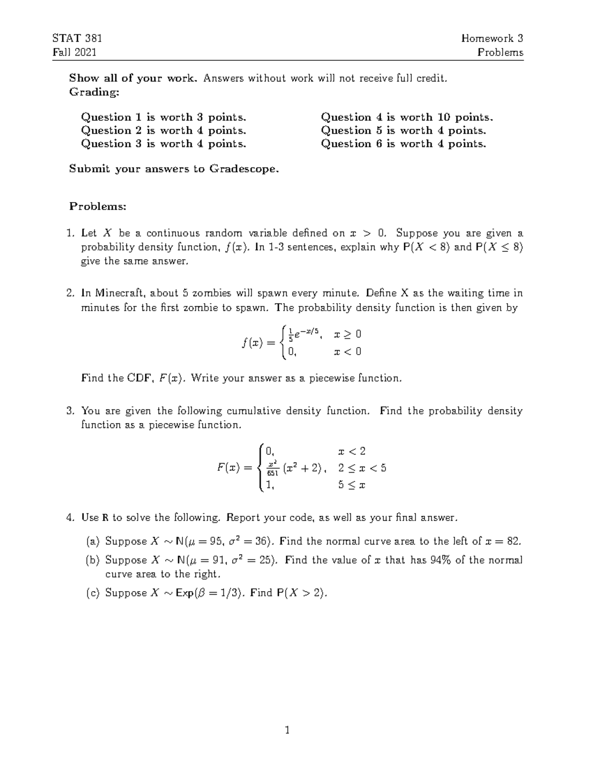 Stat381 HW03 Problems - Professor: Jennifer Pajda-De La O - STAT 381 Fall 2021 Homework 3 ...