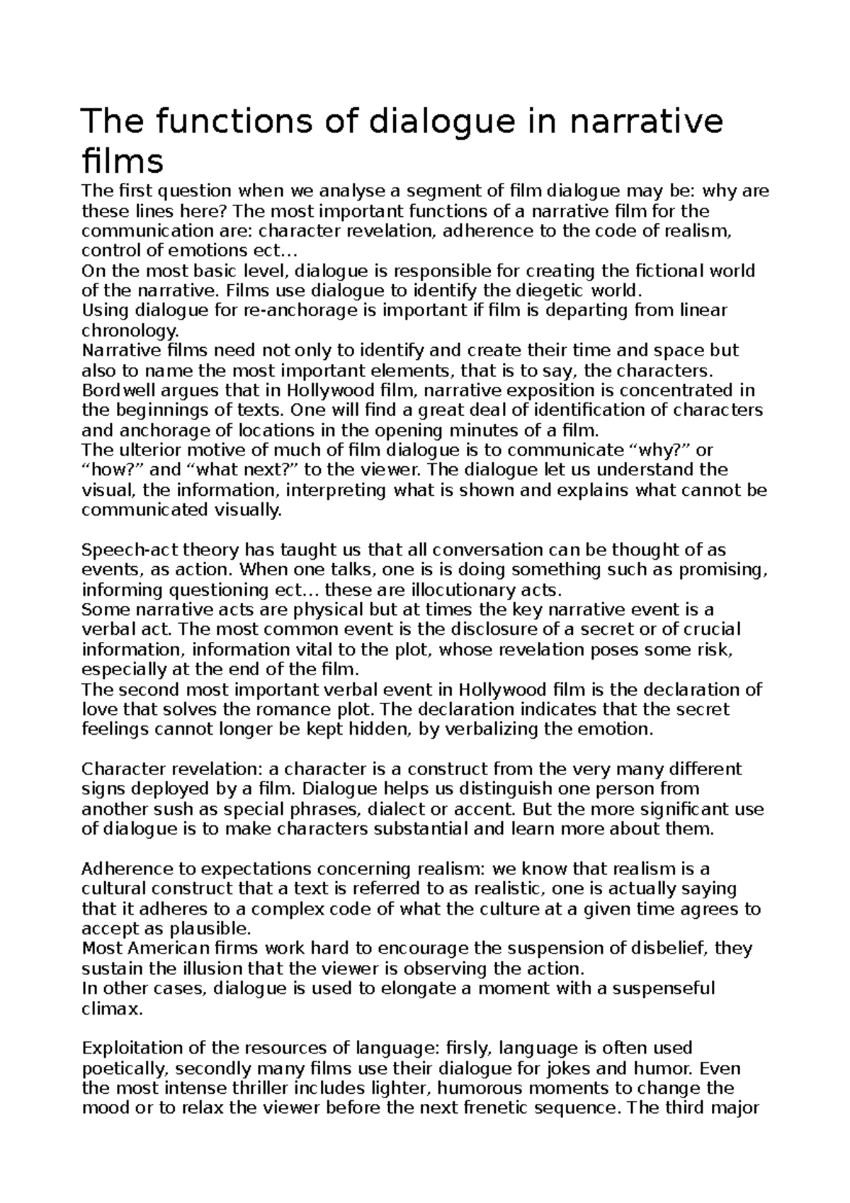 The functions of dialogue in narrative films - The functions of ...