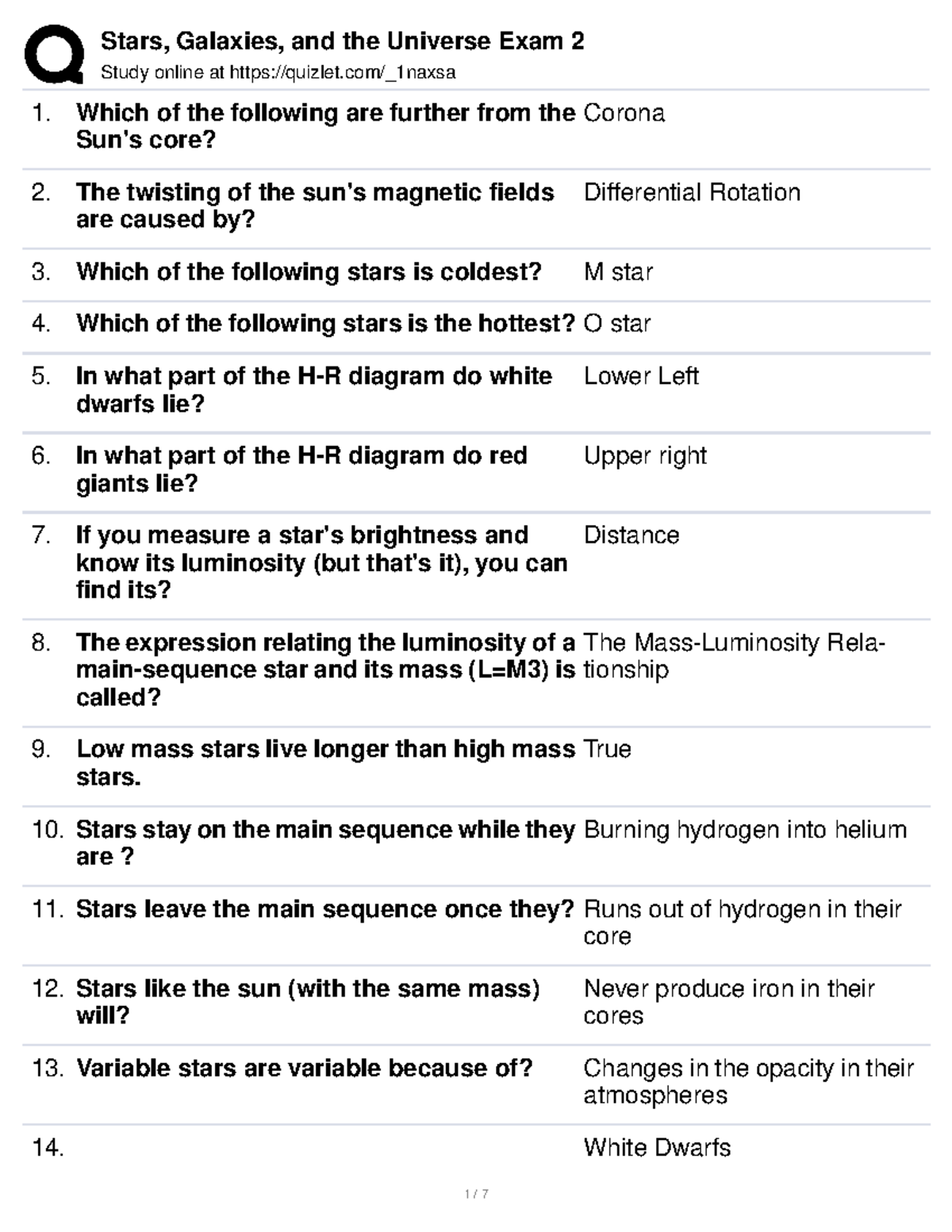 Stars exam 2 - study guide and notes - Study online at quizlet/_1naxsa ...
