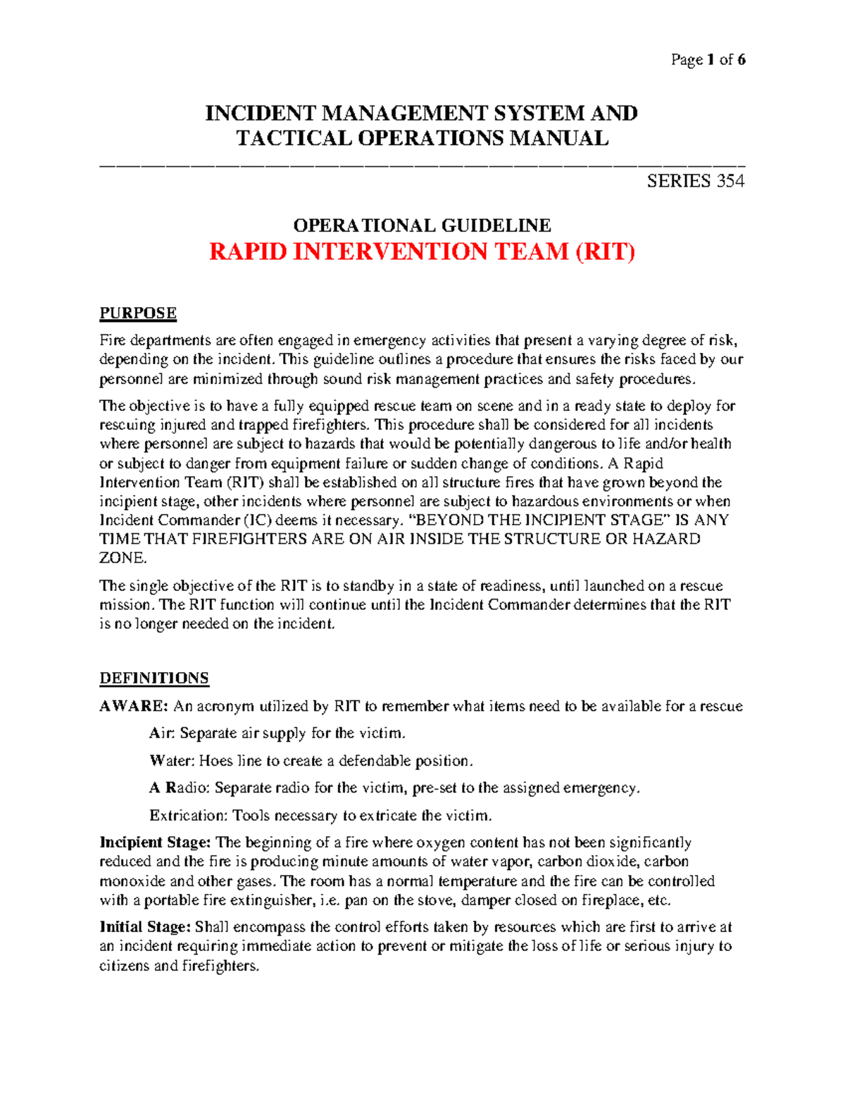 Rapid intervention operations manual - INCIDENT MANAGEMENT SYSTEM AND ...