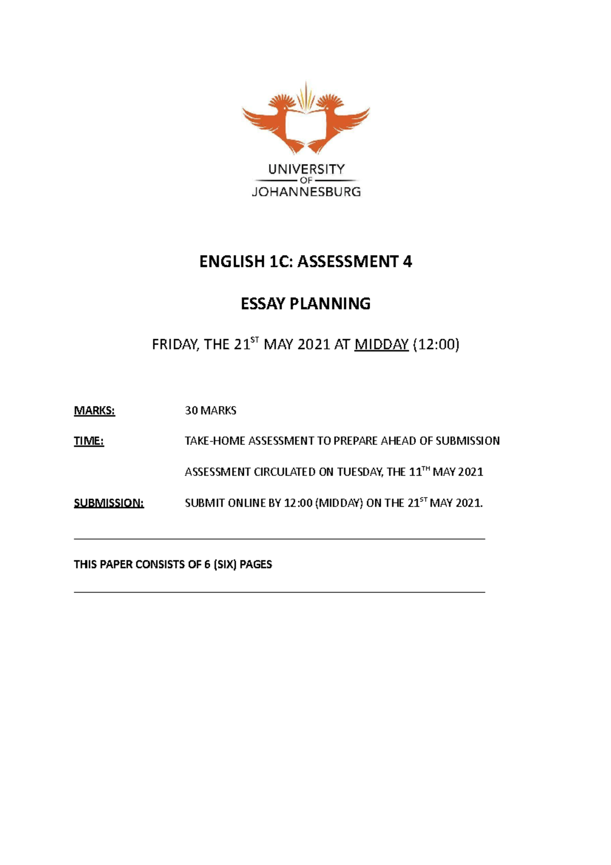 English 1C Assessment 4 2021 essay - ENGLISH 1C: ASSESSMENT 4 ESSAY ...