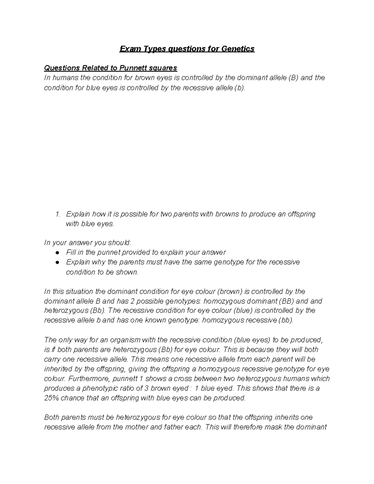 Exam Type questions for Genetics - Exam Types questions for Genetics ...