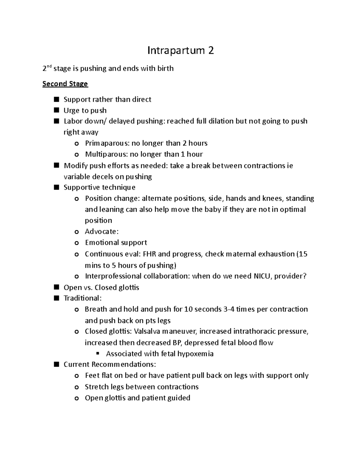 Intrapartum 2 - notes - Intrapartum 2 2 nd stage is pushing and ends ...