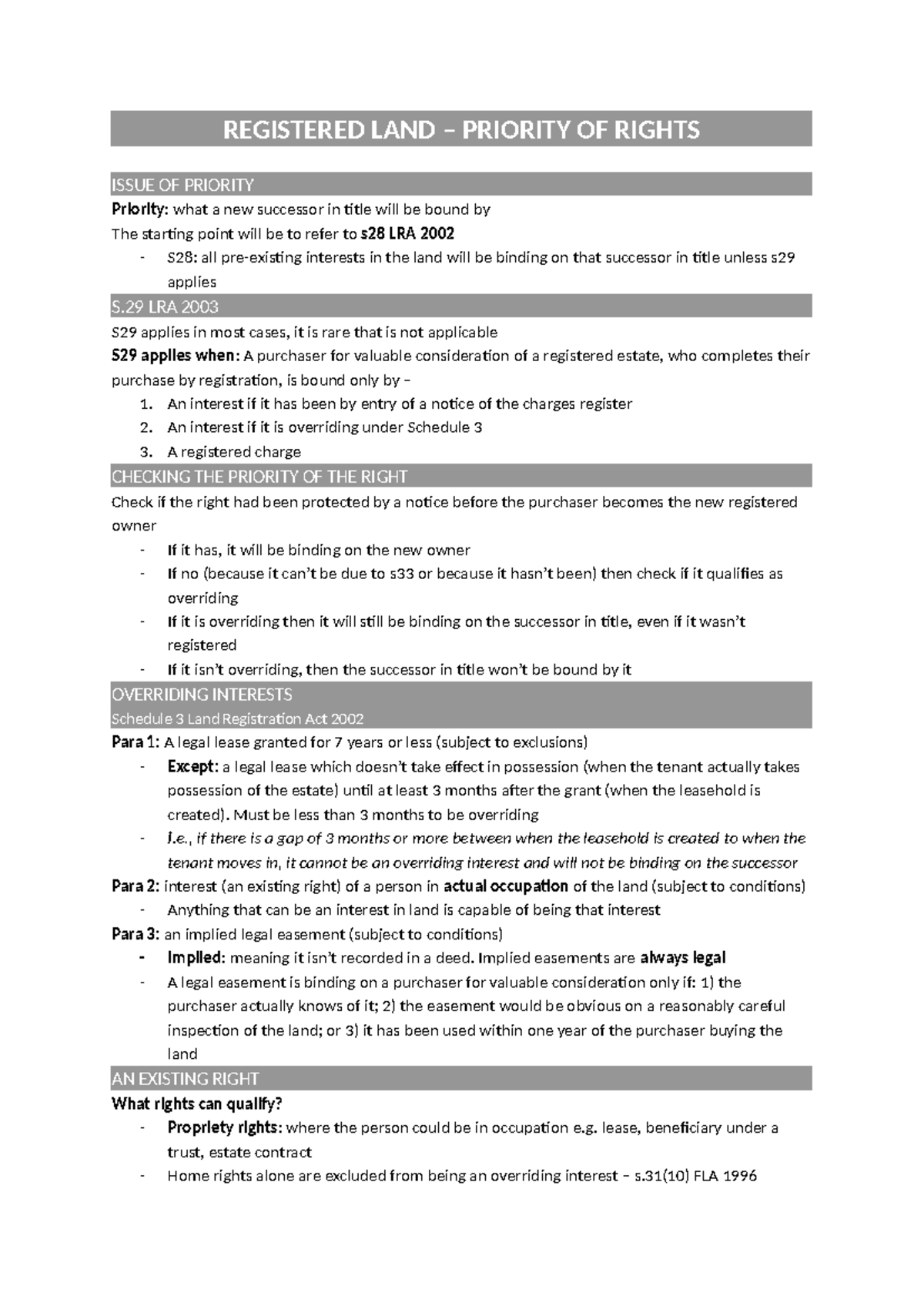 Registered land - REGISTERED LAND – PRIORITY OF RIGHTS ISSUE OF ...